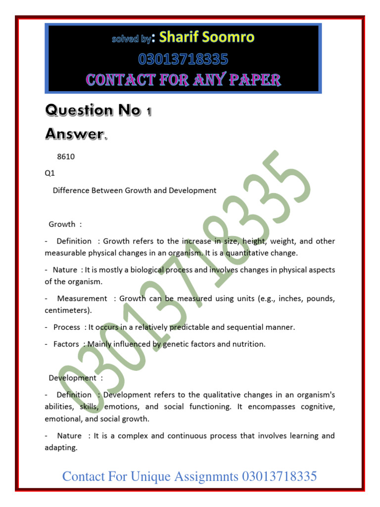 8610 Solved by SHARIF SOOMRO-1 | PDF | Morality | Language Development