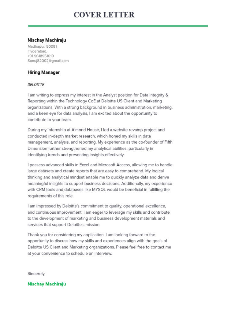 Deloitte Cover Letter MGMT | PDF