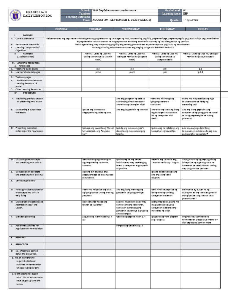 DLL - Esp 4 - Q1 - W1 | PDF