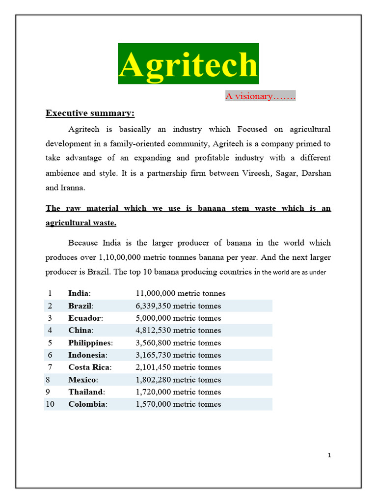 Agritech b plan | PDF | Banana | Startup Company