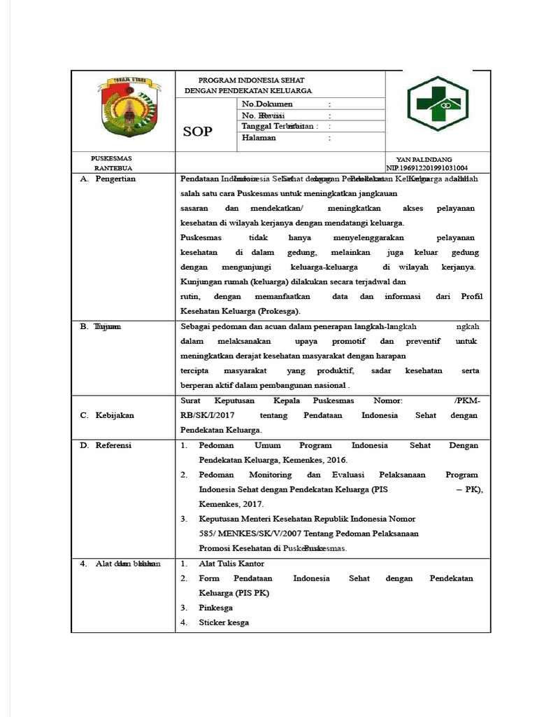 SOP Pendataan Kesehatan Keluarga | PDF | Pengembangan Diri | Kesehatan Holistik