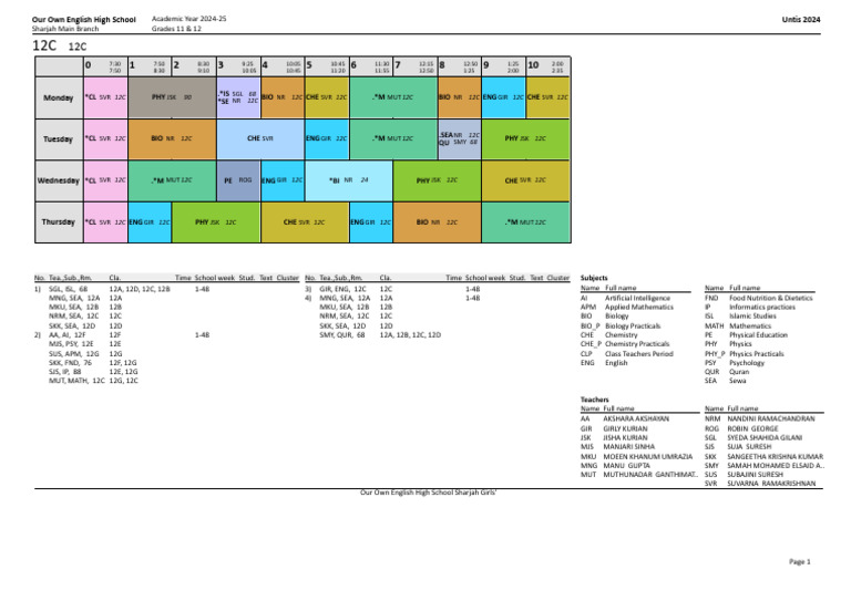 Grade 12C Timetable | PDF