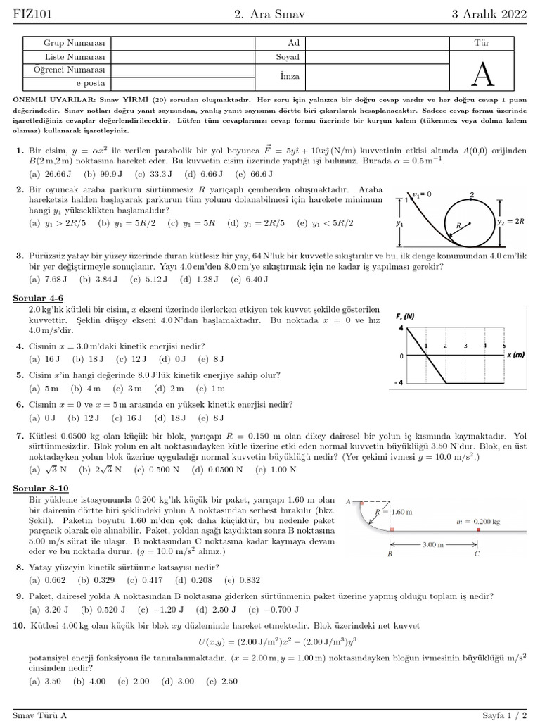2022-2023G Fiz101 2v | PDF