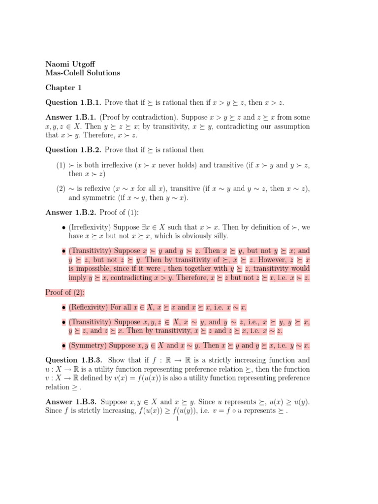 Naomi Utgoff - Microeconomic Theory (Solutions) | Download Free PDF | Demand | Mathematical Concepts