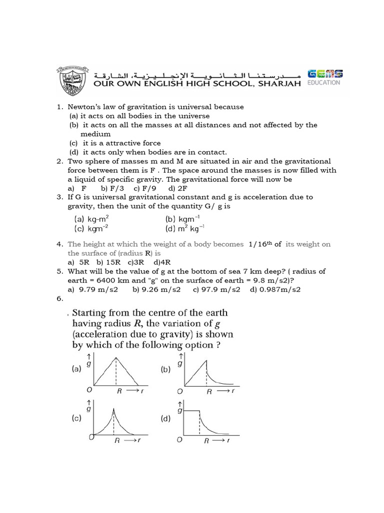 Gravitation Worksheet | PDF
