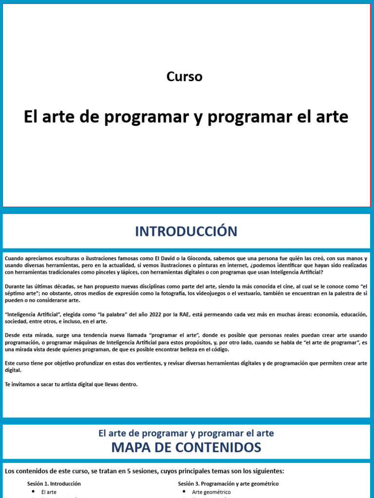 Sesión 1 Programa Curso El Arte de Programar y Programar El Arte | PDF ...