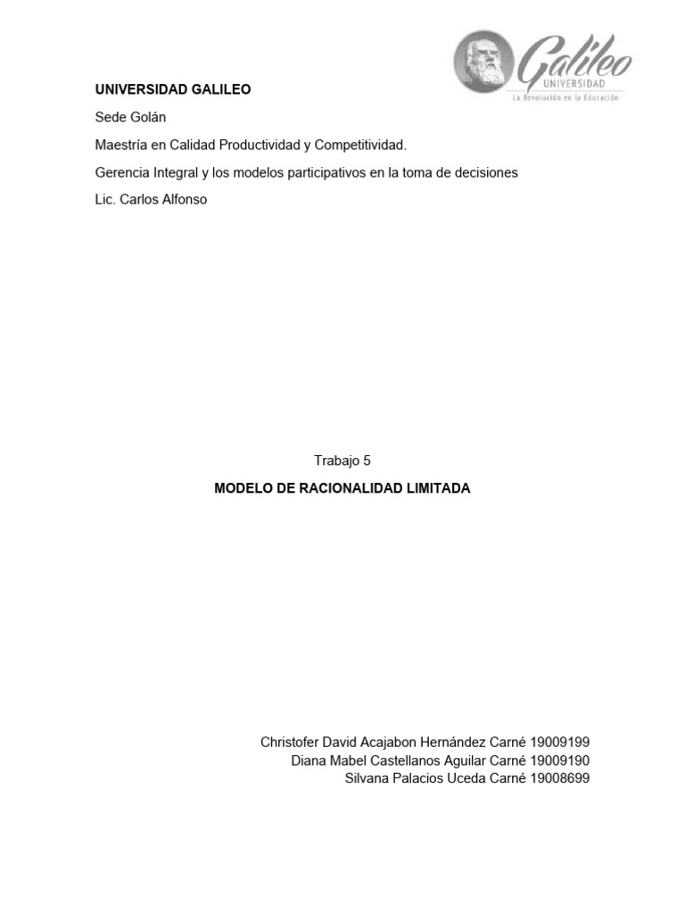 Trabajo 5 - Modelo de Racionalidad Limitada | PDF | Toma de decisiones ...