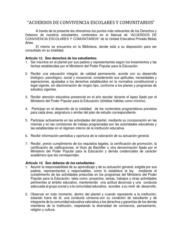 Acuerdos de Convivencia Escolares y Comunitarios - Extracto - 2021 ...
