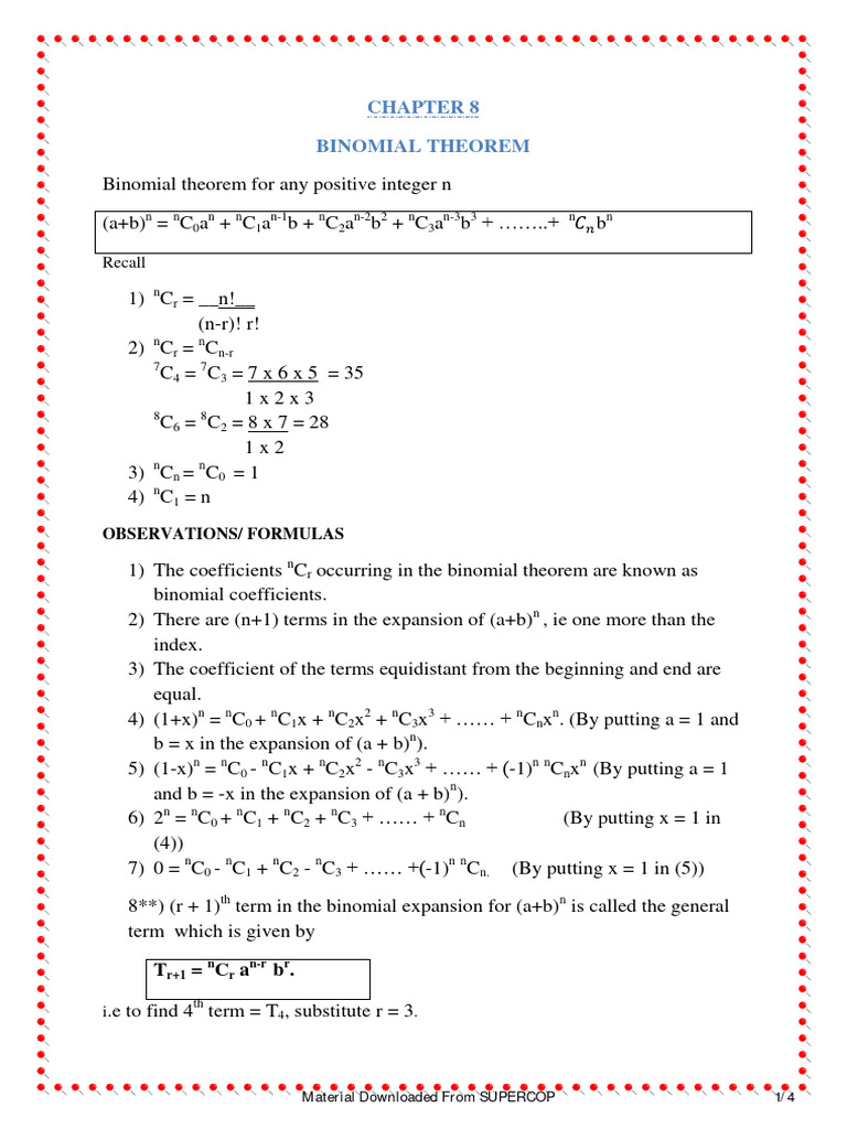 Chapter 8 - Binomial Theorem | PDF | Numerical Analysis | Mathematical Concepts