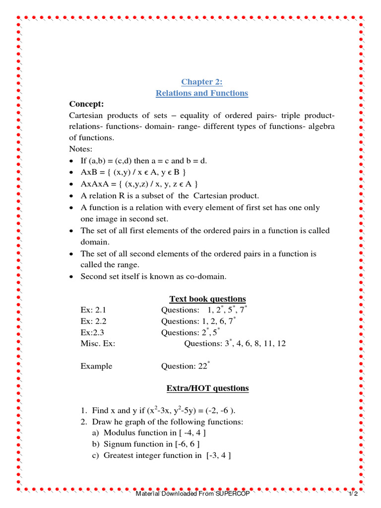 Chapter 2 - Relations and Functions | PDF | Function (Mathematics) | Domain Of A Function