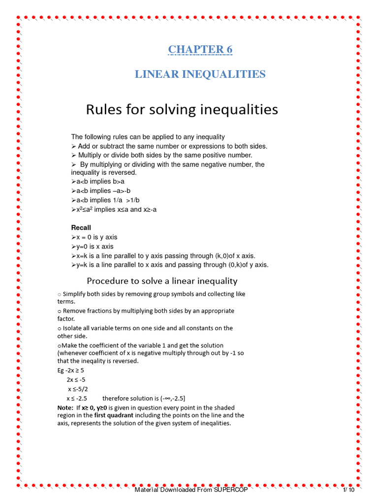 Chapter 6 - Linear Inequalities | PDF | Inequality (Mathematics) | Equations