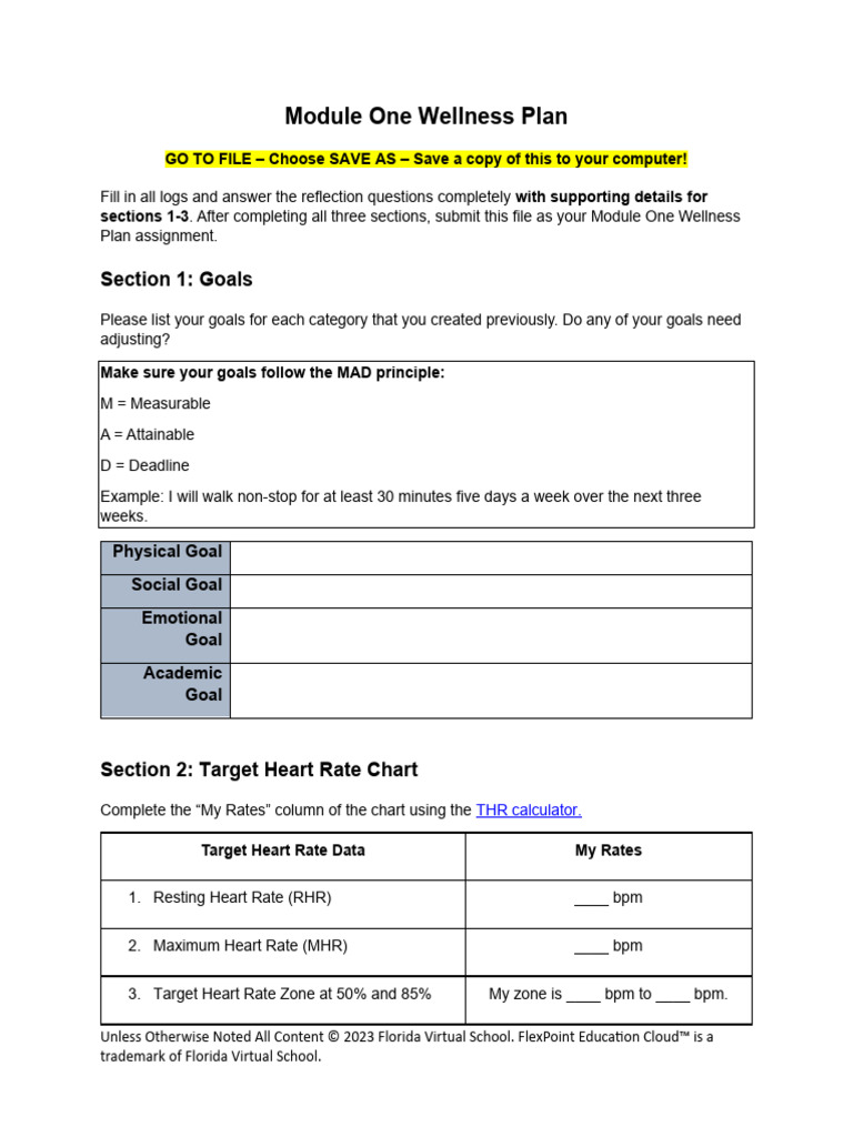 module_one_wellness_plan | PDF | Heart Rate | Physical Fitness