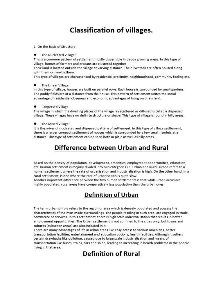 Classification of Villages | PDF | Village | Urbanization