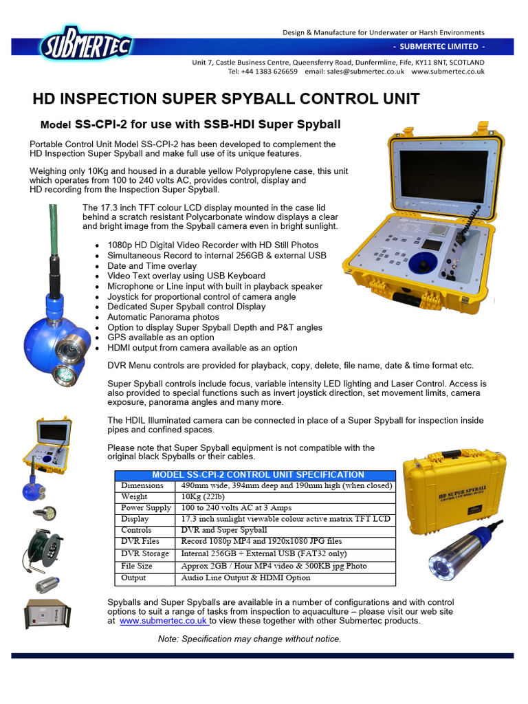 SS-CPI-2 Inspection Super Spyball HD Control Unit | PDF | Digital Video Recorder | Camera