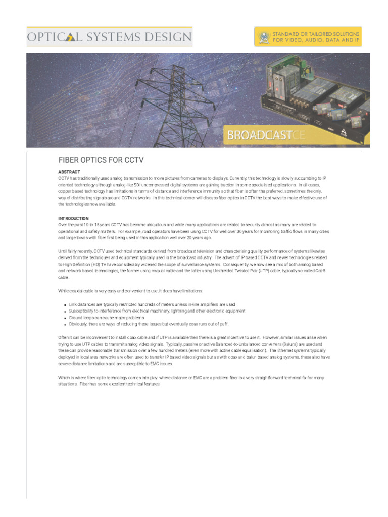 Fiber Optics For CCTV - Optical Systems DesignOptical Systems Design ...