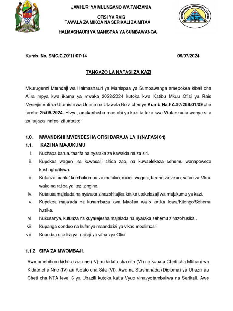 20240907231028tangazo Manispaa Ya Sumbawanga | PDF