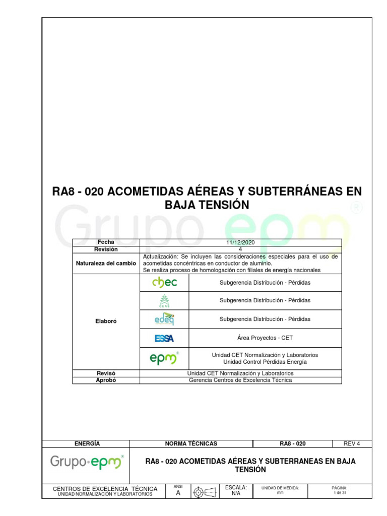 NC RA8 020AcometidasBT - RevA | PDF | Conductor electrico | Ingenieria Eléctrica