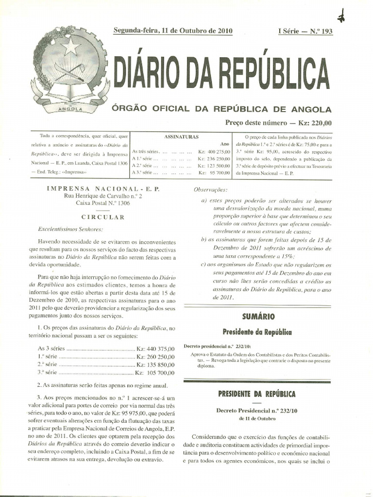 Diario Da Republica N 193 Estatuto OCPCA | PDF