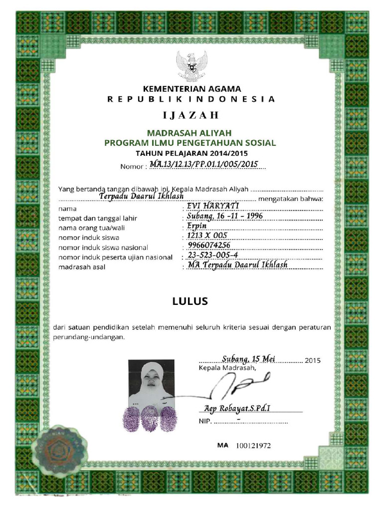 Ijazah MA - Evi | PDF