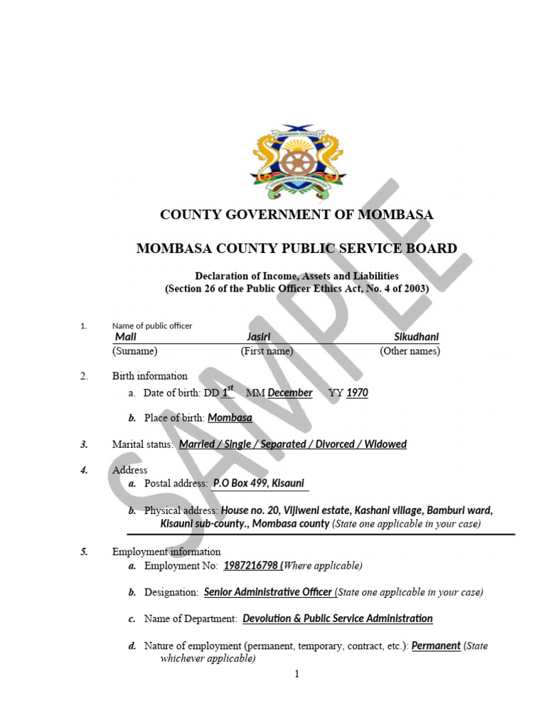 Sample Correctly Filled Wealth Declaration Form | PDF | Equity (Finance ...