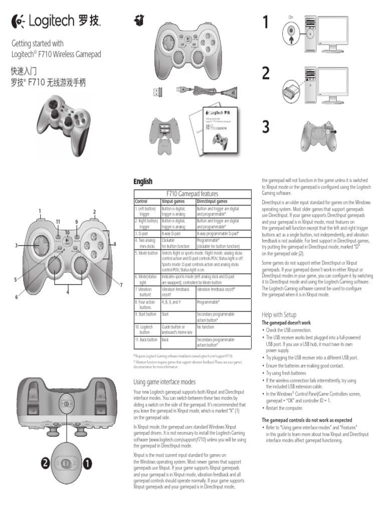 f710 Wireless Gamepad Quick Start Guide | PDF