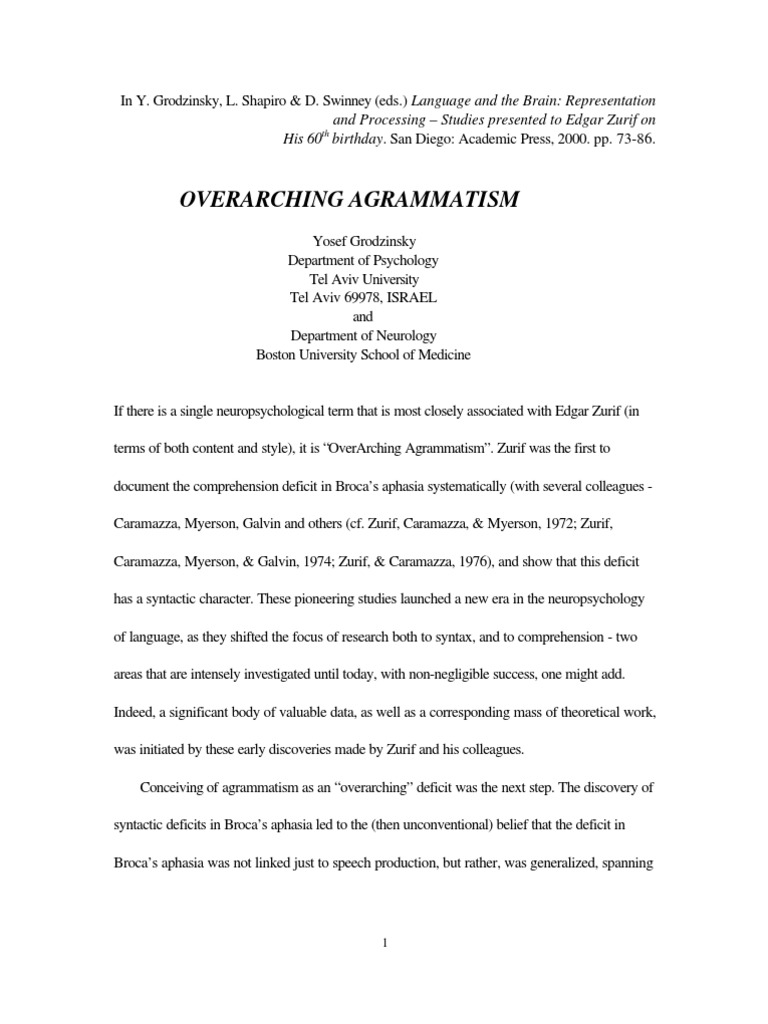 Evaluating the Validity of Overarching Agrammatism: An Examination of ...