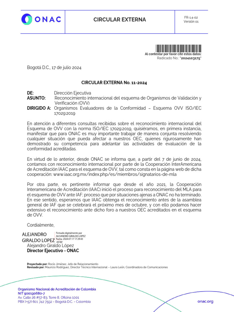 Circular Externa No 11 2024 Comunicado OVV | PDF