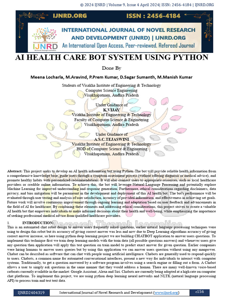 Health Care Bot | PDF | Deep Learning | Artificial Intelligence