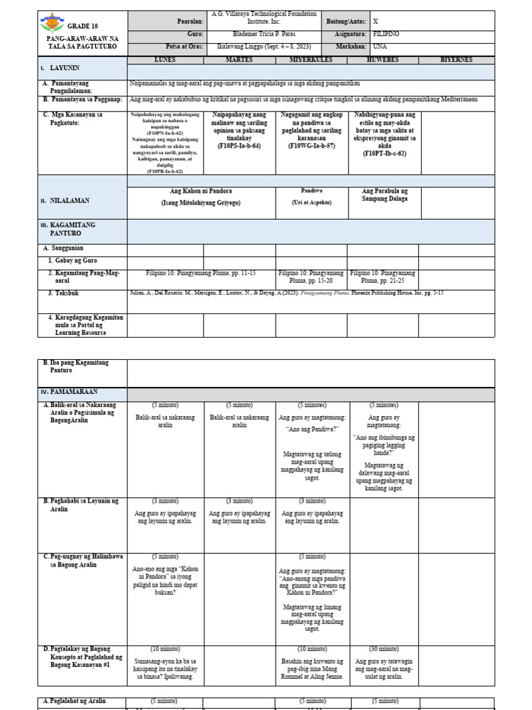 Grade 10 - Week 2 (Filipino) | PDF