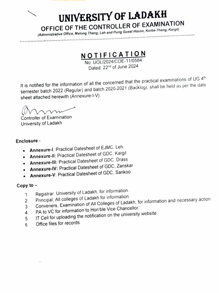 Practical Date Sheet of UG 4th Semester Regular (Batch 2022) and Backlog (Batch 2020-2021) | PDF ...