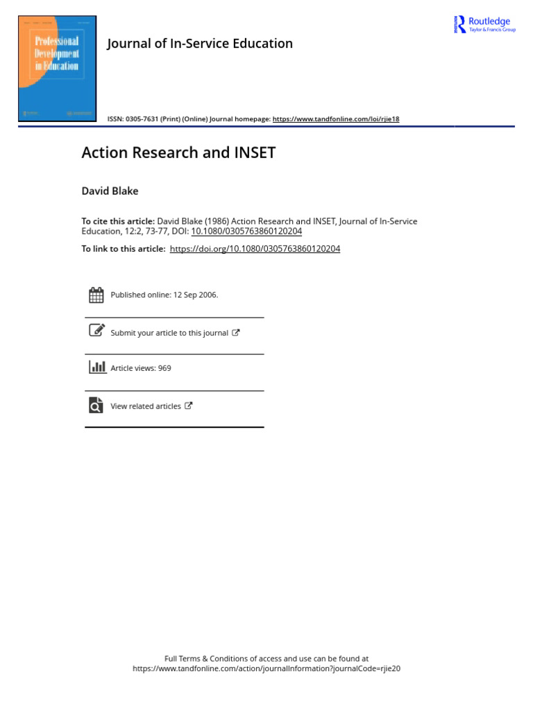 Action Research in INSET Education | PDF | Teachers | Methodology