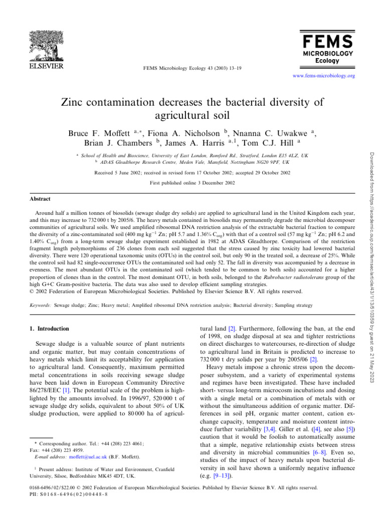 Zinc Contamination Decreases The Bacterial Diversity of | PDF | Soil | Zinc