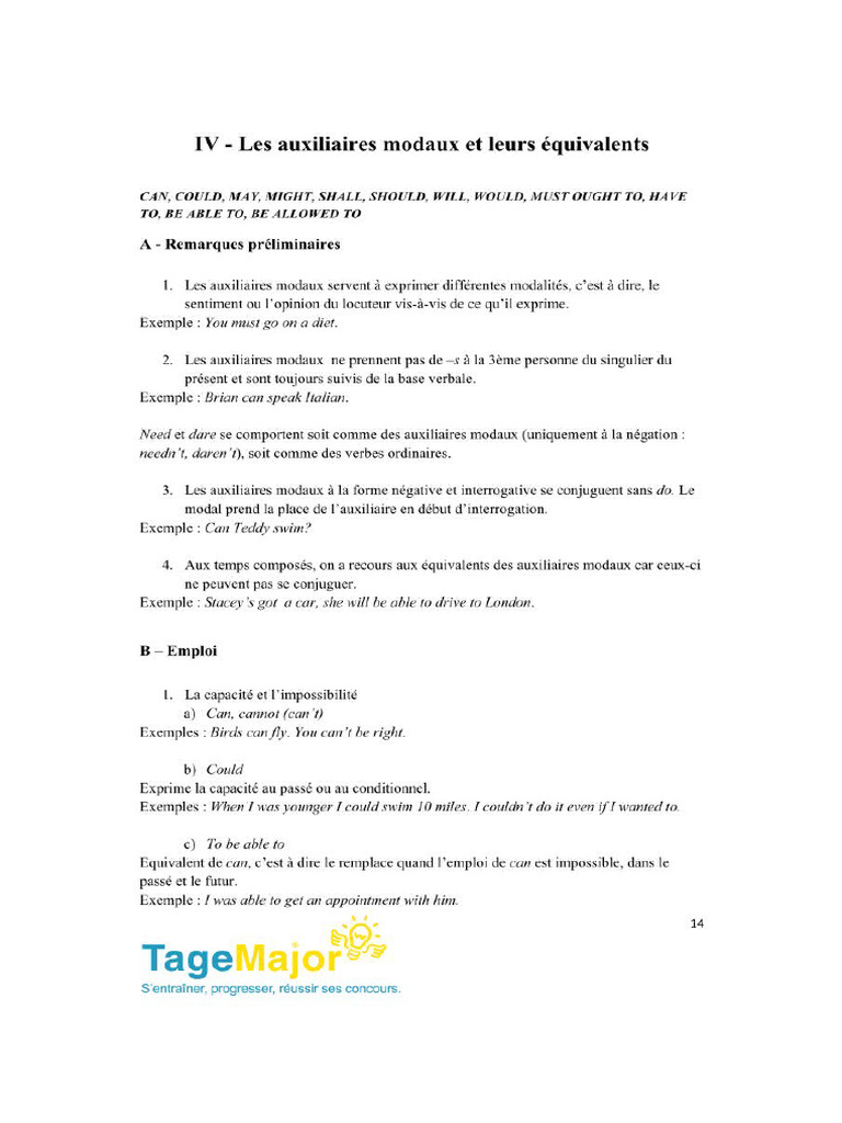 Les Auxilliaires Modaux Anglais | PDF