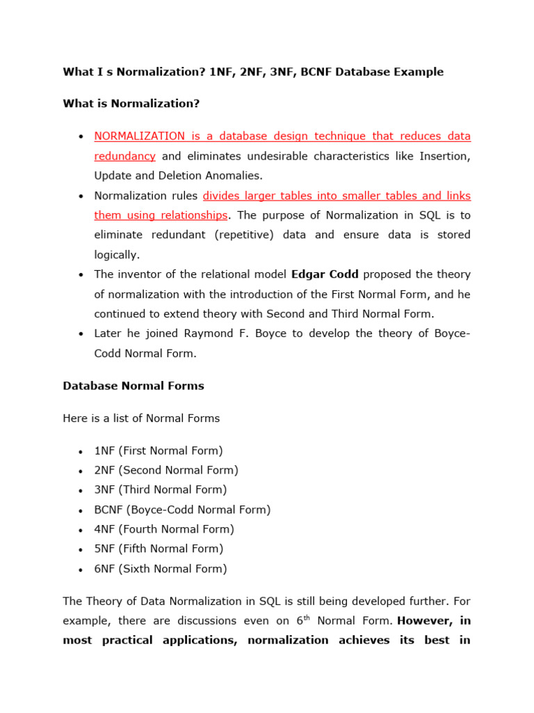 Unit Ii Normalization - Codds Rules | PDF | Databases | Relational Model