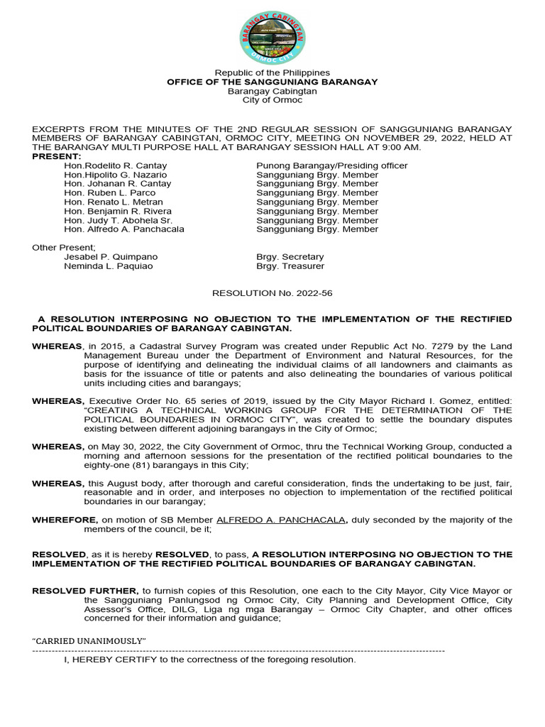 Resolution 56 - Resolution Interposing No Objection To The ...