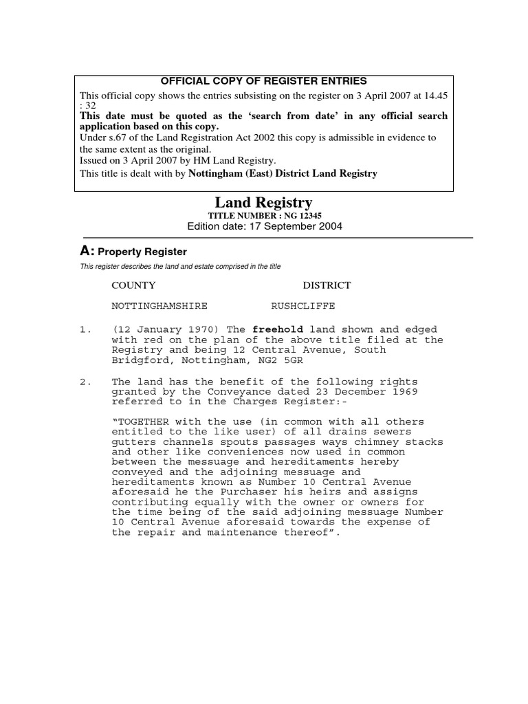 Official Copy of Register Entries | PDF | Conveyancing | Environmental Law