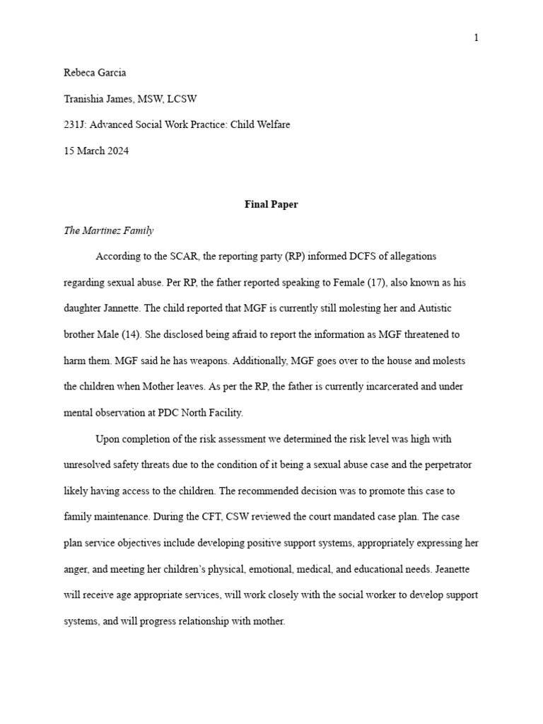 Social Work CPS Reflection | PDF | Child Protective Services | Social Work