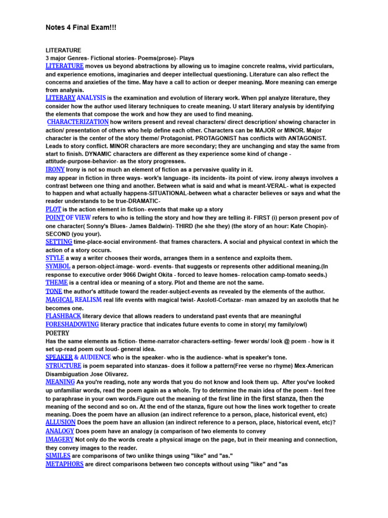 CC English Study Guide | PDF | Poetry | Narration