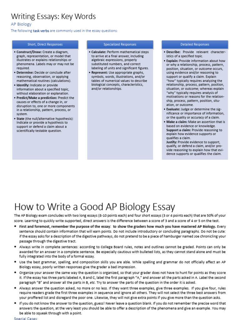 AP Biology Writing A Good Essay | PDF | Experiment | Information