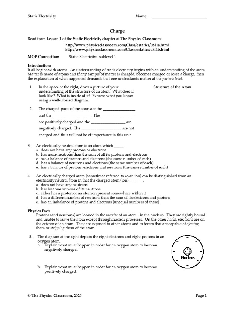 Static Electricity Worksheets1-6 | PDF | Atoms | Electric Charge