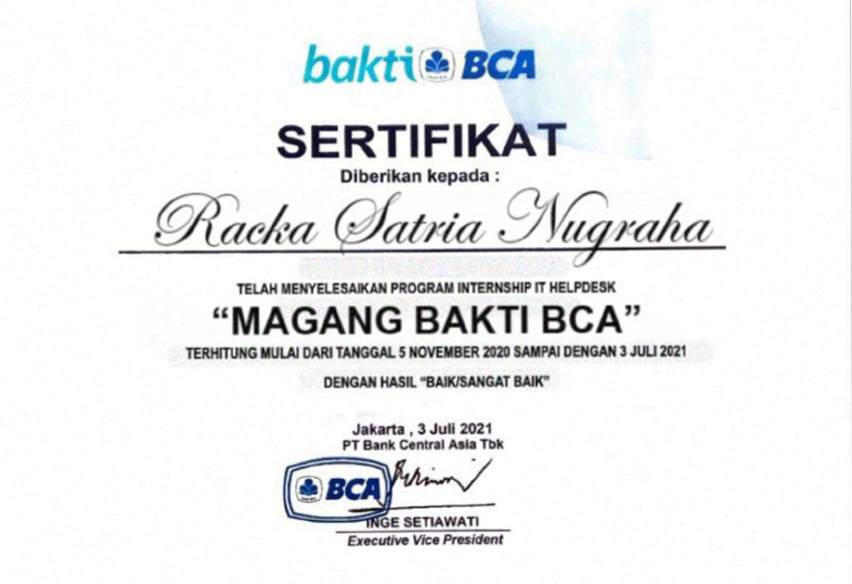Sertifikat Magang Bca | PDF