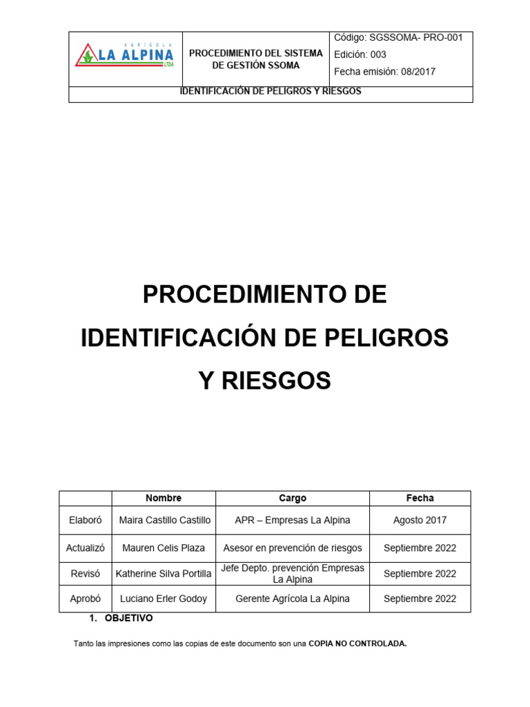 SG Ssoma - Pro - 001 - Miper | PDF | Riesgo | La seguridad