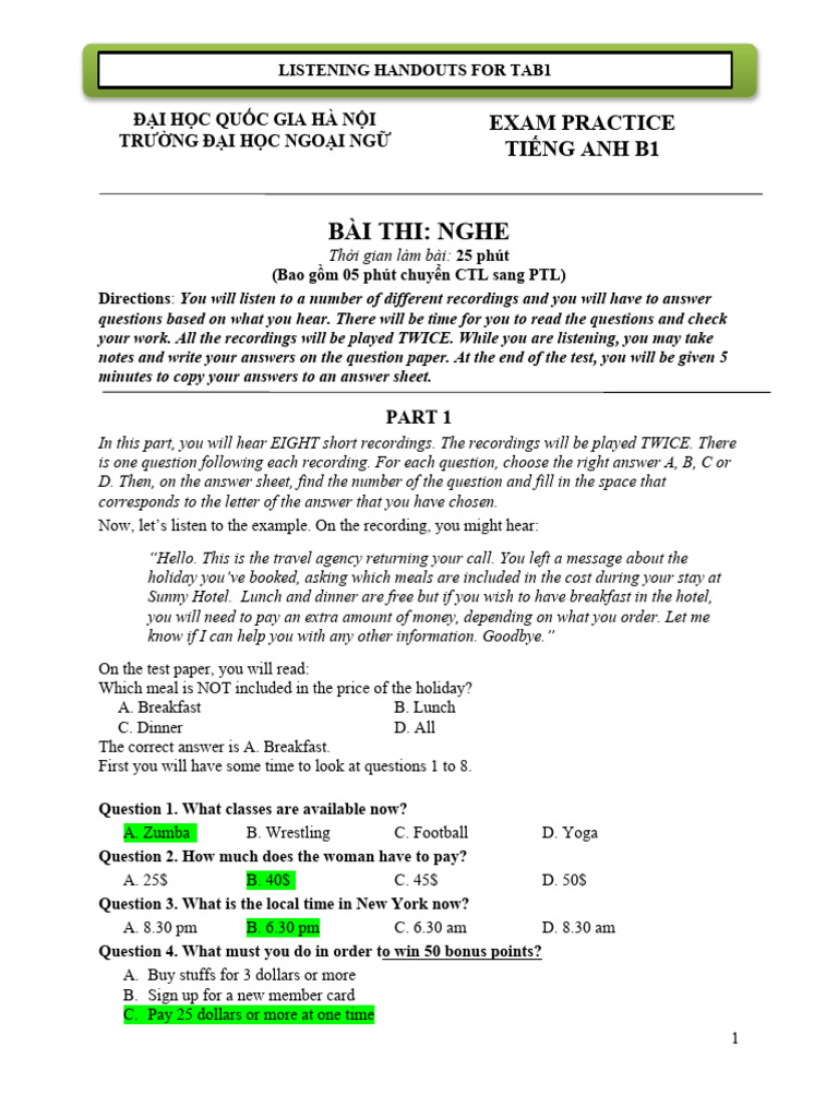 T01 Listening ExamPractice | PDF