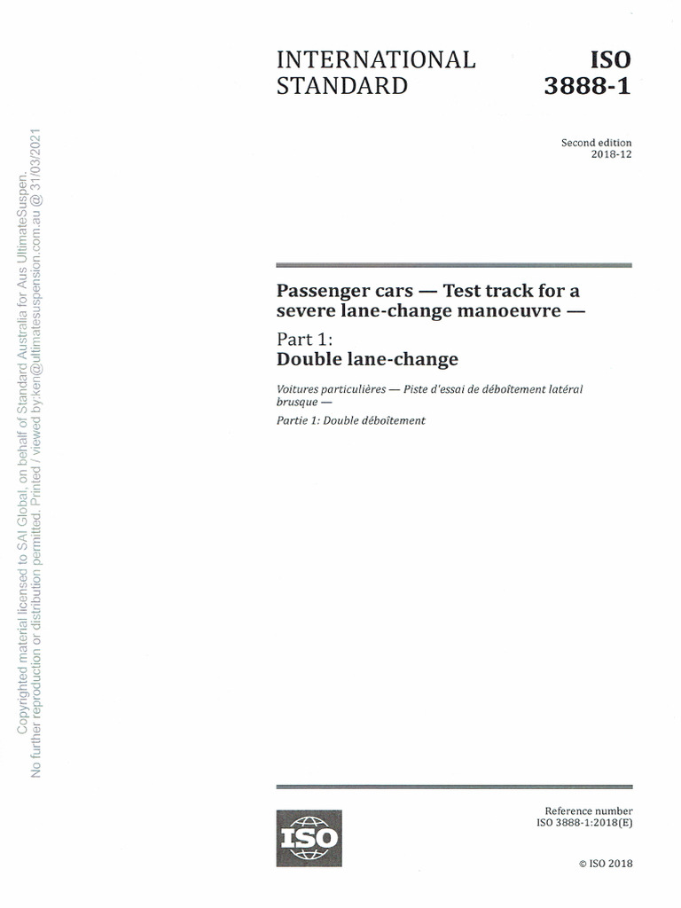 ISO 3888-1 - Test Track For A Severe Lane Change Manoeuvre | PDF