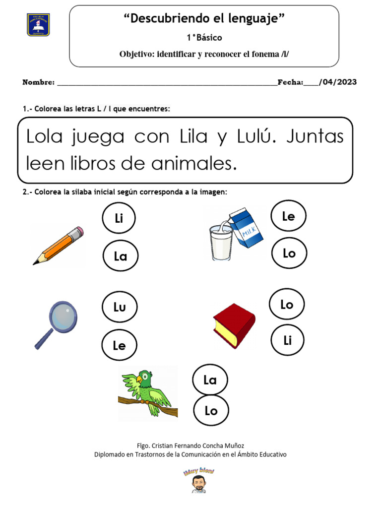 Guía Fonema L | PDF | Artes del Lenguaje y Comunicación