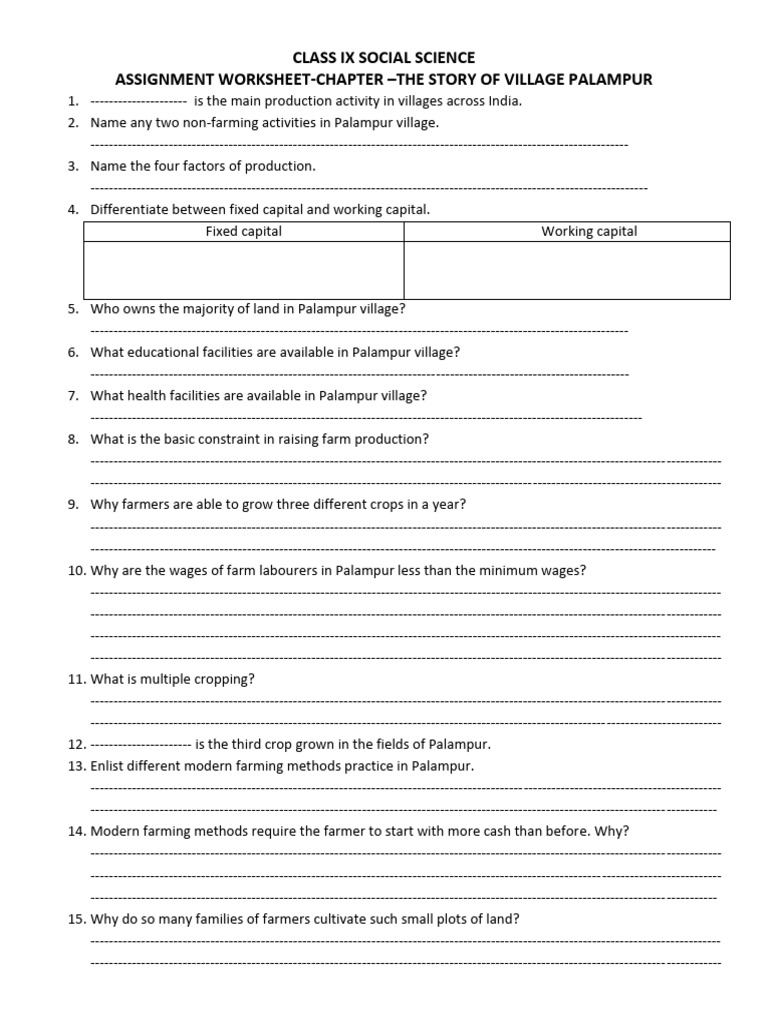 Story of Village Palampur - Worksheet | PDF | Farms | Agriculture