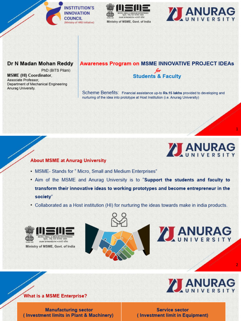 Au Msme Awareness Presentation By Dr Madan Pdf Small And Medium