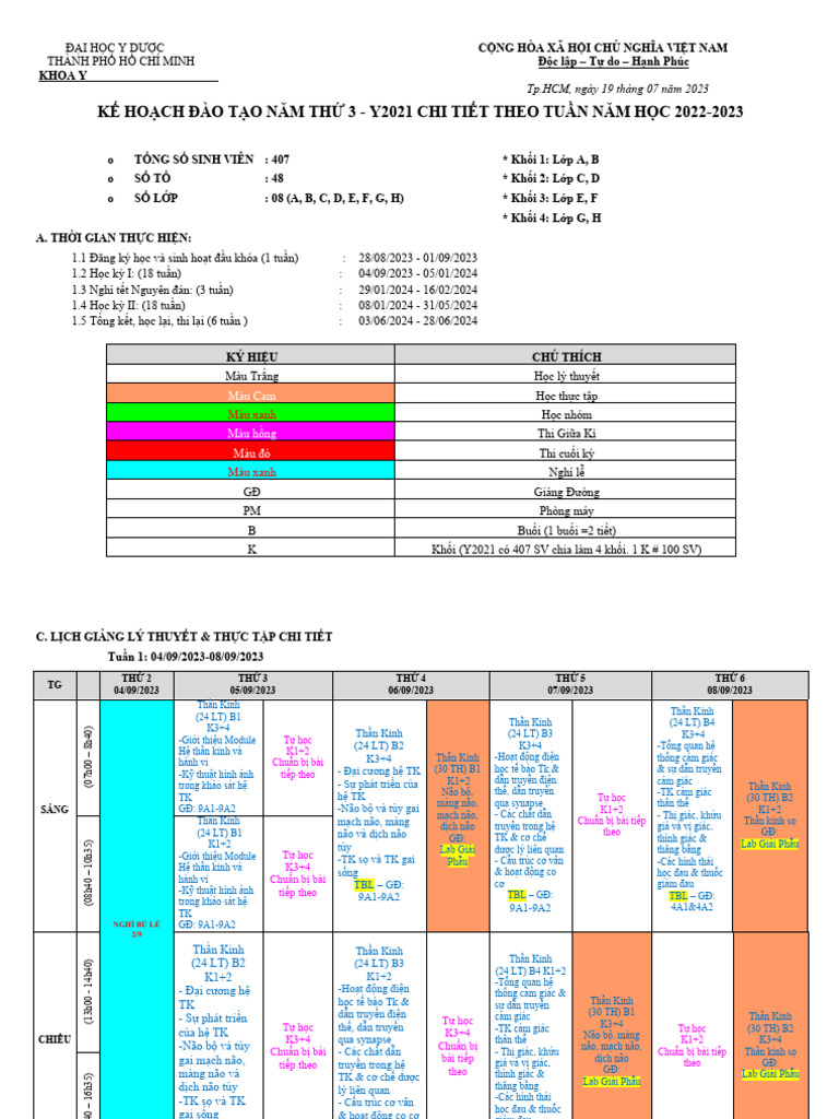 KH Y21 Lich Chay Theo Tuan Module HNSB 1 | PDF