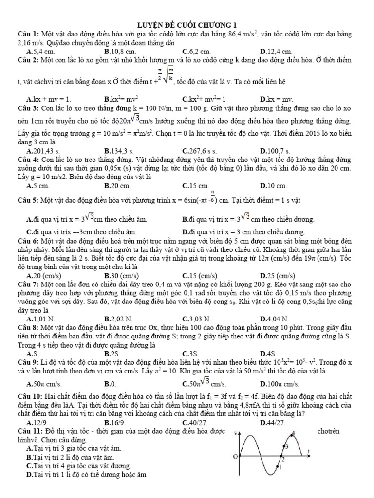 4 Đề Hay Chương 1 - Lớp 11a2 | PDF