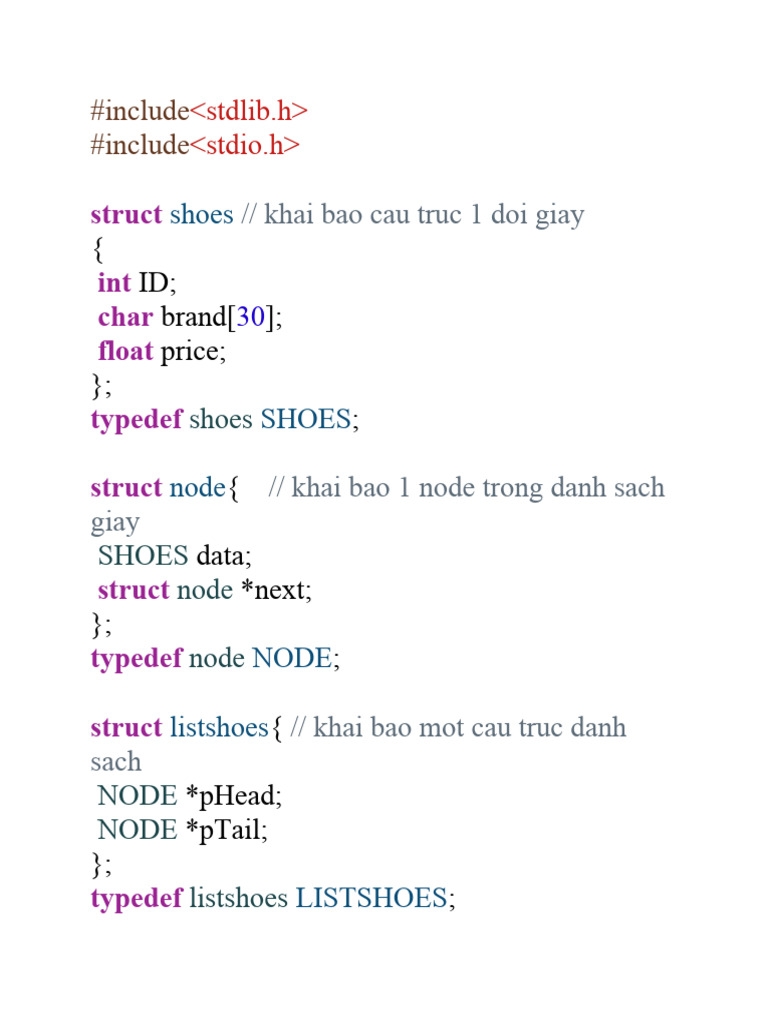 C Structs for Linked List of Shoes | PDF